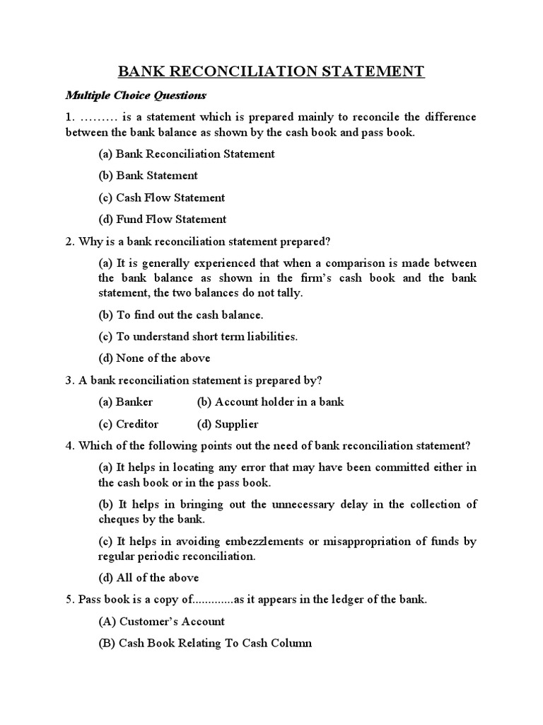 Bank Reconciliation Statement | PDF | Banks | Cheque
