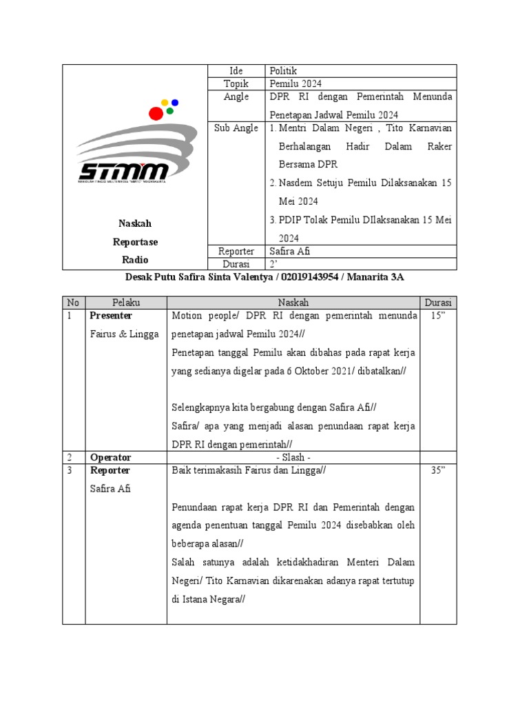 Naskah Reportase Hard News Radio | PDF