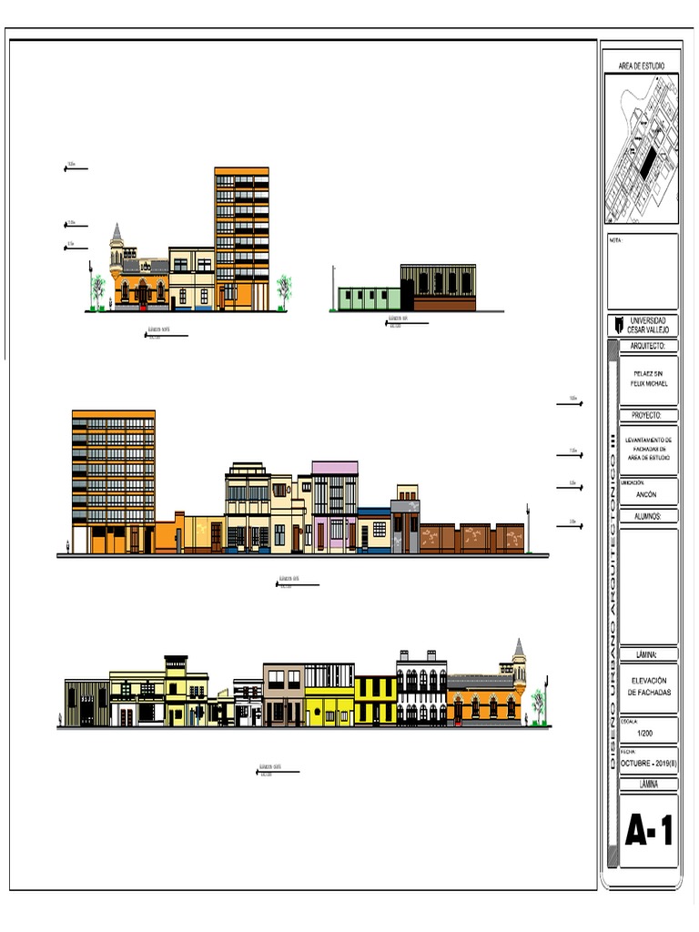 Elevaciones de Fachadas Urbanas-Lamina - A1 | PDF