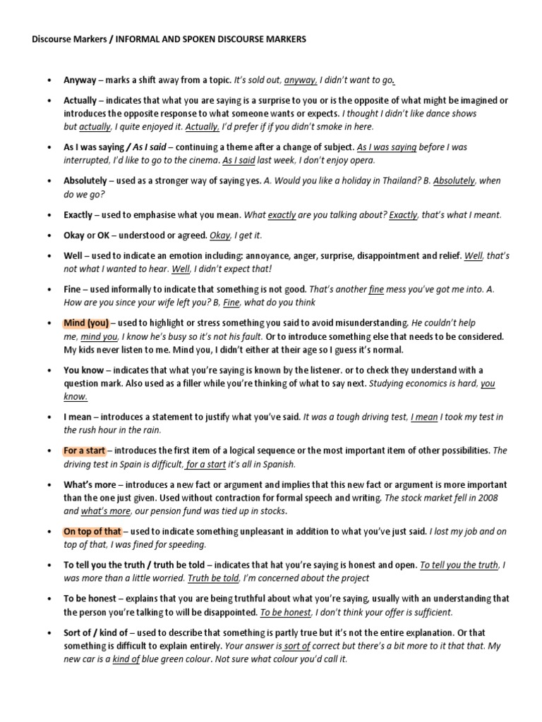 Discourse Markers | PDF | Truth | Argument