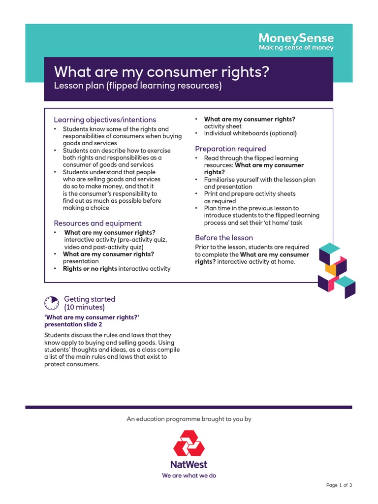 Consumer Rights Flipped Lesson Plan | PDF | Lesson Plan | Consumer ...