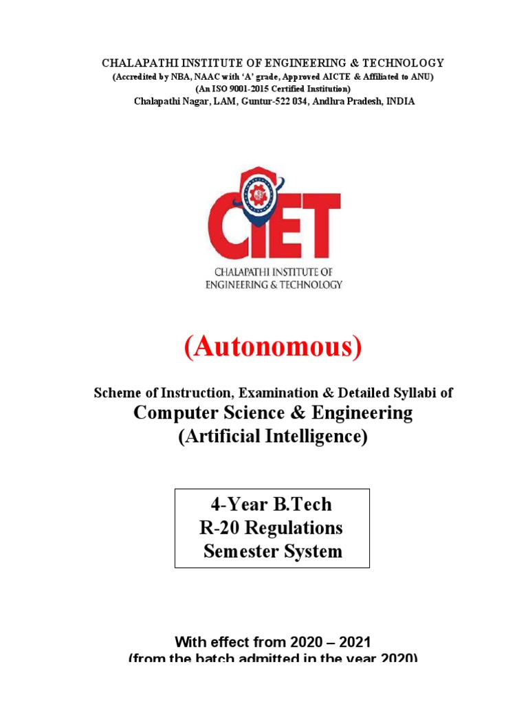 CSE AI B.Tech Syllabus 2020-21 | PDF | Academic Degree | Computing