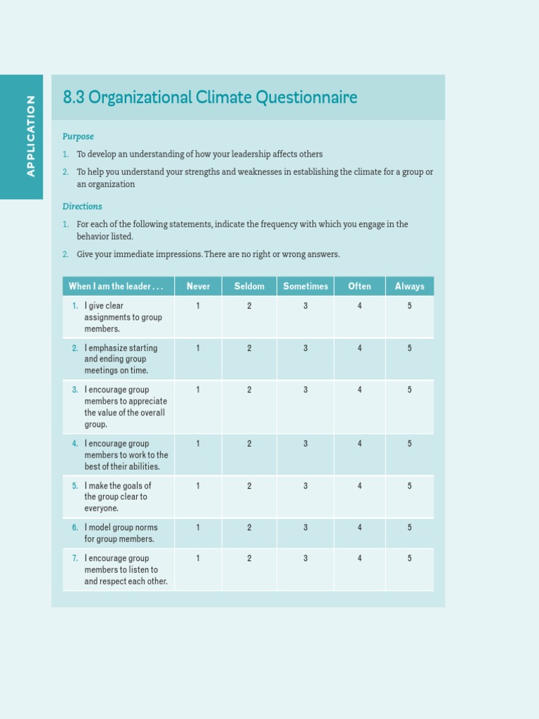 Organizational Climate Questionnaire | PDF | Leadership | Social Psychology