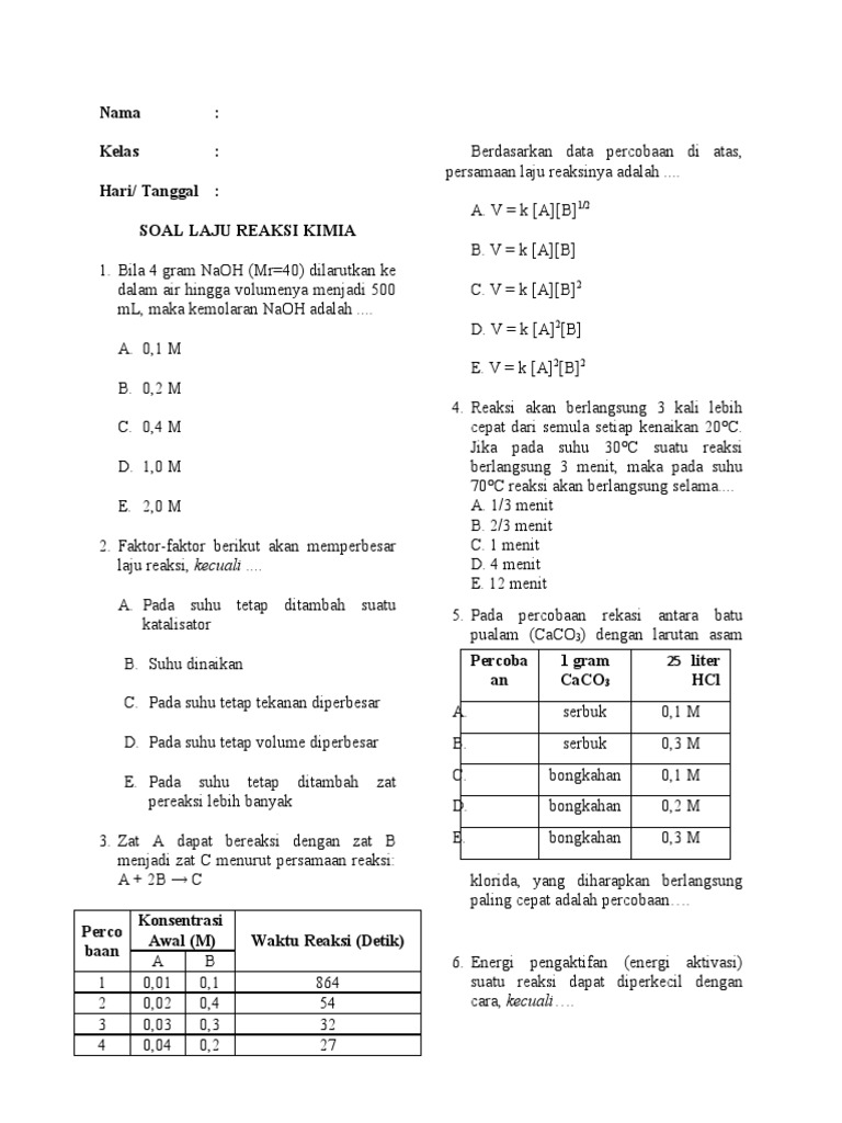 Lampiran 3 (Soal Laju Reaksi) | PDF