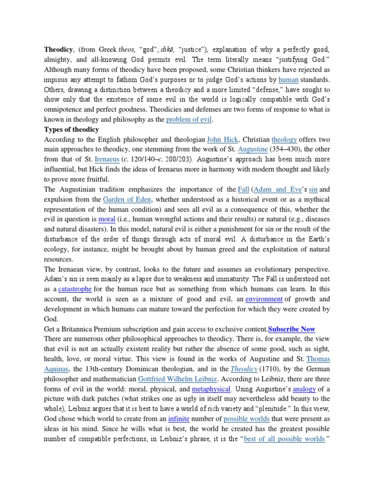 Understanding Theodicy and Evil | PDF | Eschatology | Metaphysics Of ...