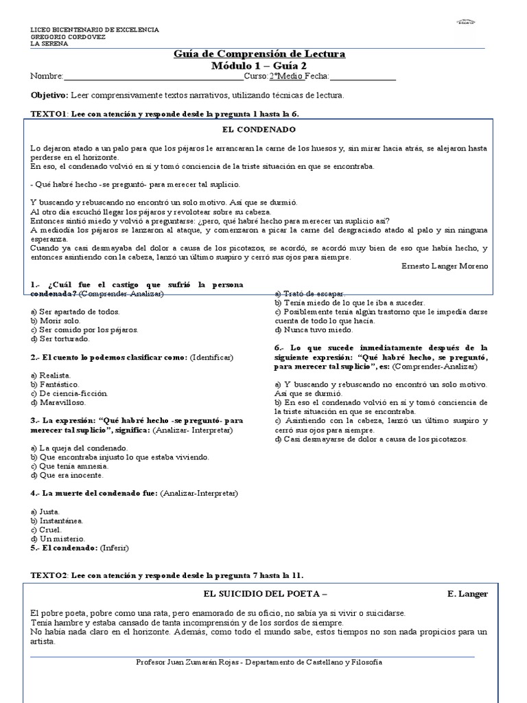 Mod 1 - Guía 2 - Lectura SIMCE 2° Medio | PDF