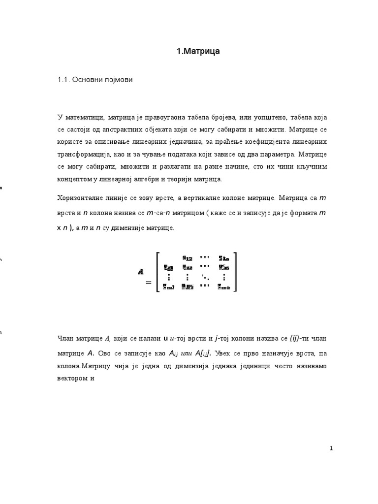 Matrice Seminarski Rad Matematika Tehnologija | PDF