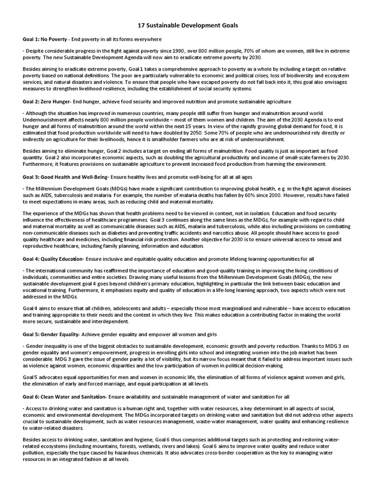 Overview of 17 Sustainable Development Goals | PDF | Sustainability ...