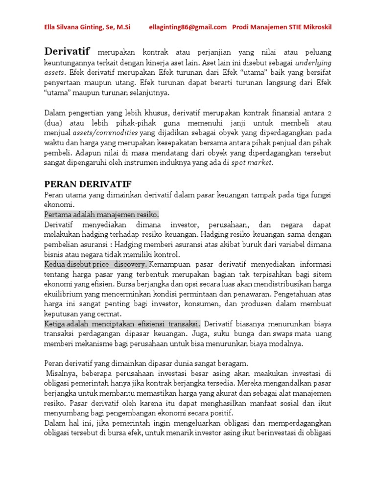 Manfaat dan Contoh Instrumen Derivatif | PDF
