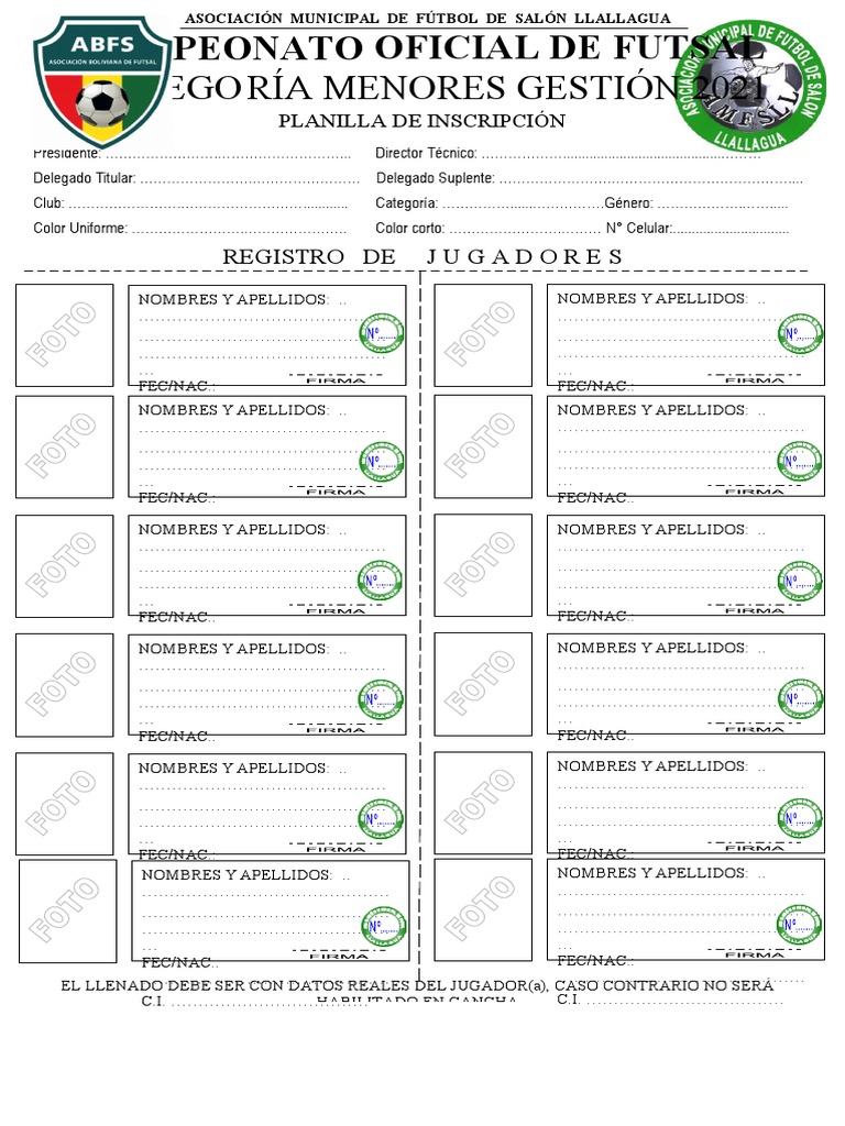Plantilla de Carnet para Futsal | PDF | Asociación de Futbol | Deportes ...