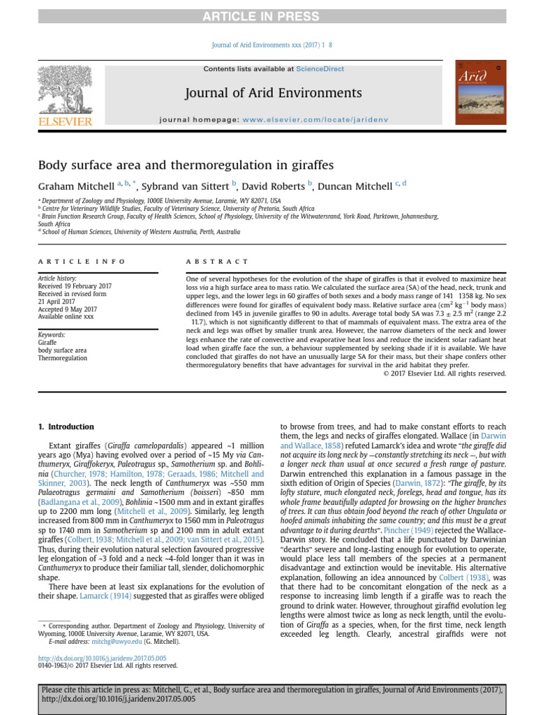 Body Surface Area and Thermoretion in Giraffes | PDF | Heat Transfer ...