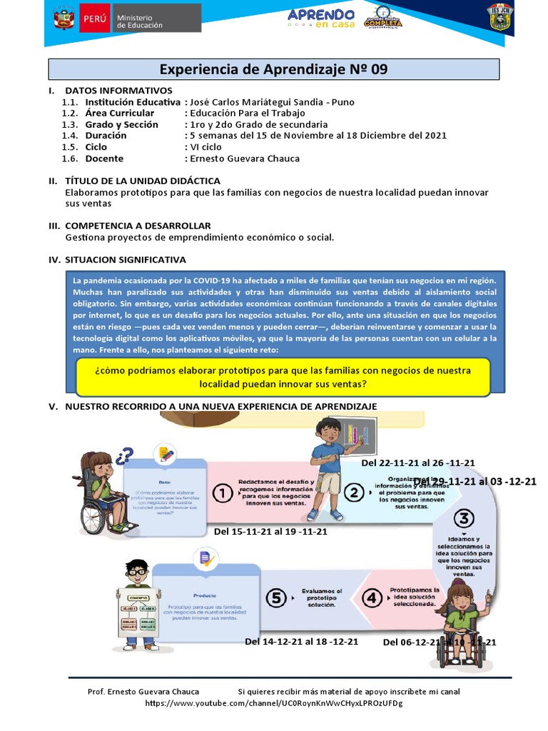 Experiencia 9 Ept 1 Y 2do Ok Pdf Iniciativa Empresarial Aprendizaje