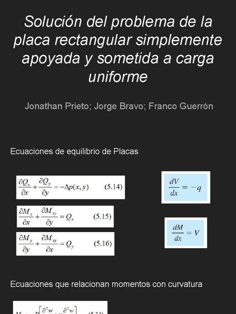 Solución Del Problema de La Placa Rectangular Simplemente Apoyada y Sometida A Carga Uniforme ...