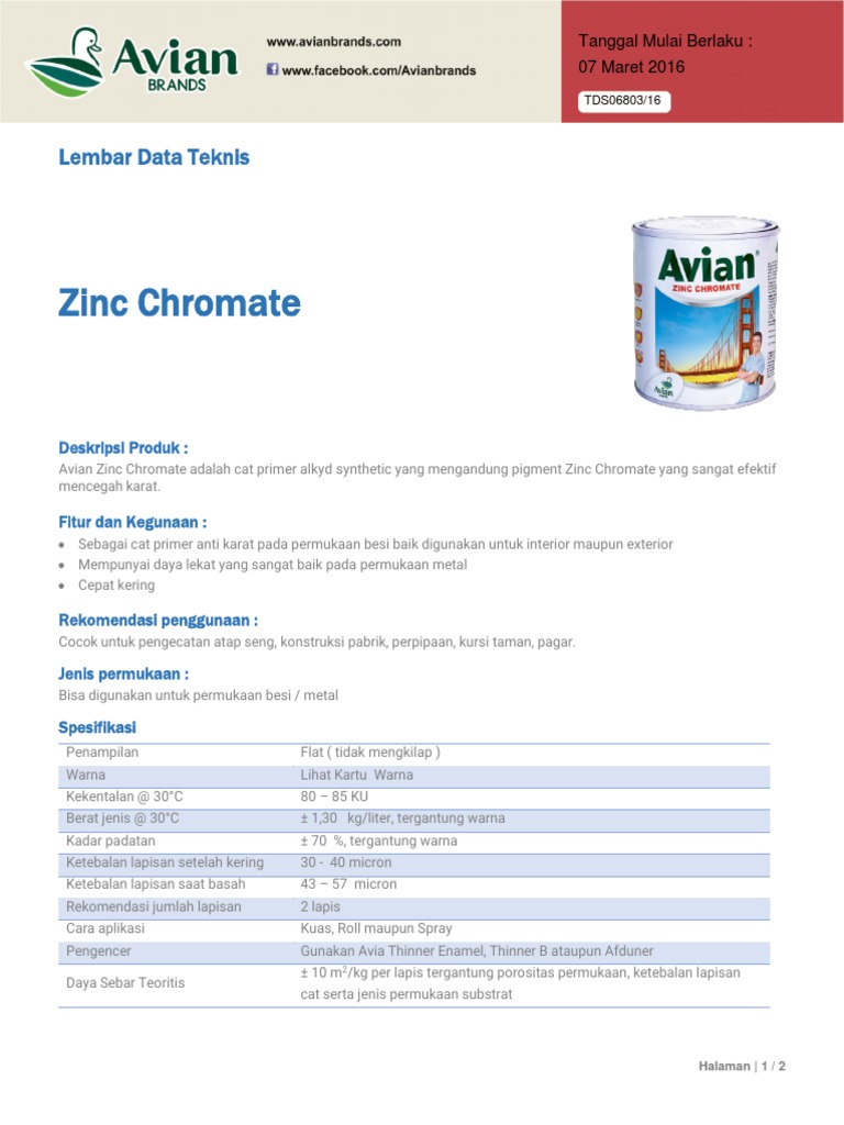 Cat Anti Karat Avian Zinc Chromate | PDF