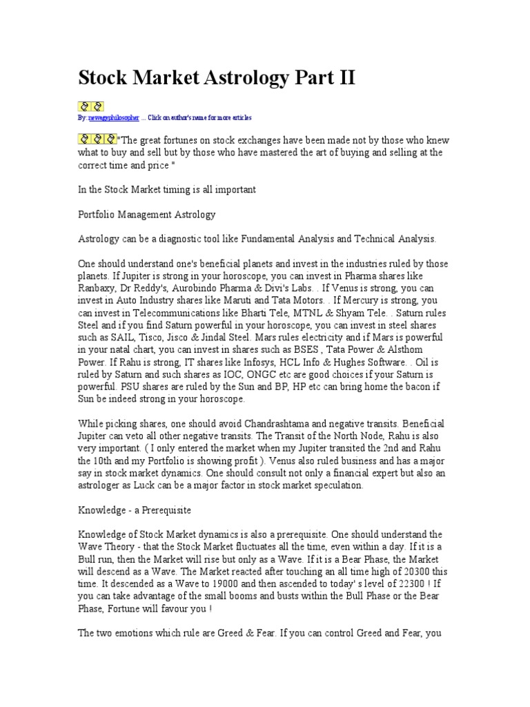 Stock Market Astrology Part II | PDF | Planets In Astrology | Investing