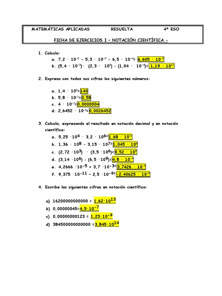 Ficha I Resuelta Notacion Cientifica Pdf