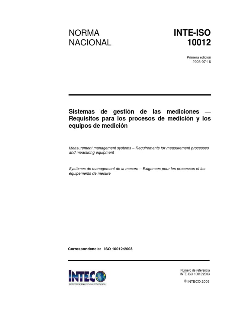 Doe-002 Inte-Iso 10012-2003 | PDF | Calibración | Medición