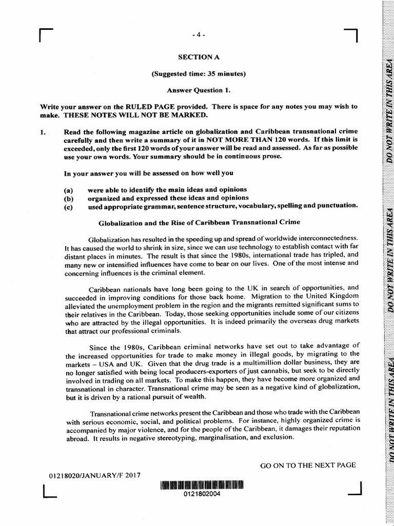 Summary Writing for CSEC Exam | PDF | Globalization | Crimes