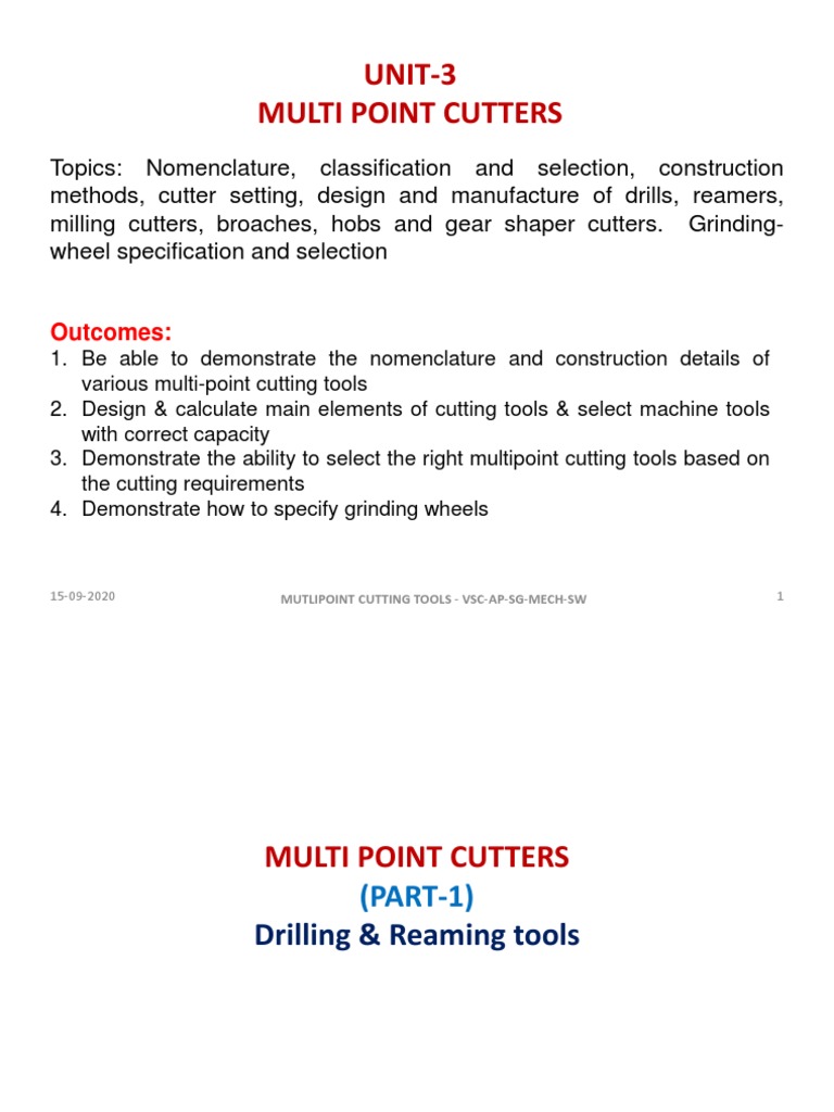 Unit 3 - Multi Point Cutters | PDF | Machining | Gear