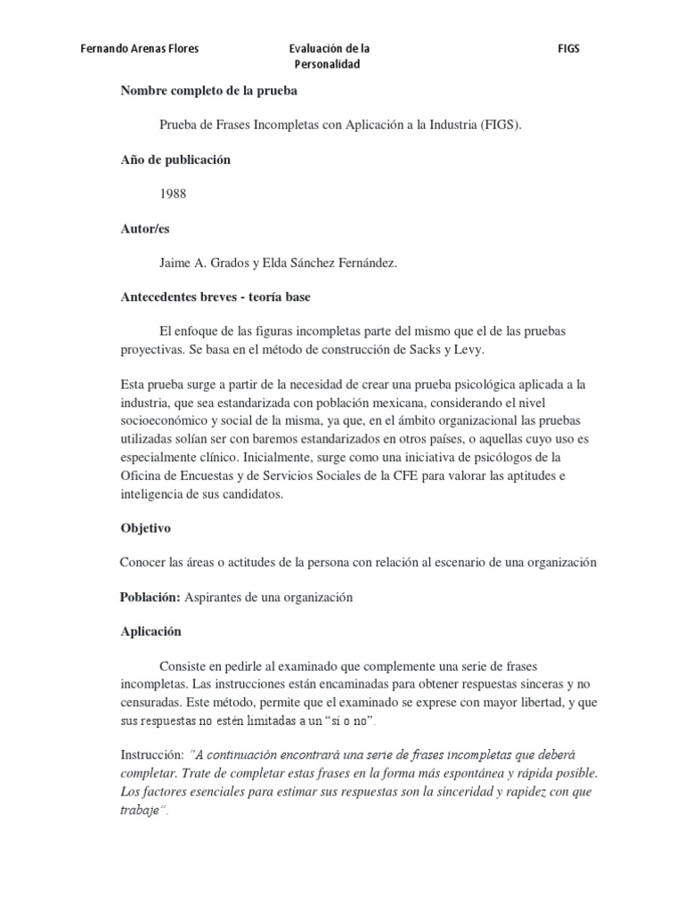 Evaluación de Personalidad con FIGS | PDF | Sicología | Evaluación