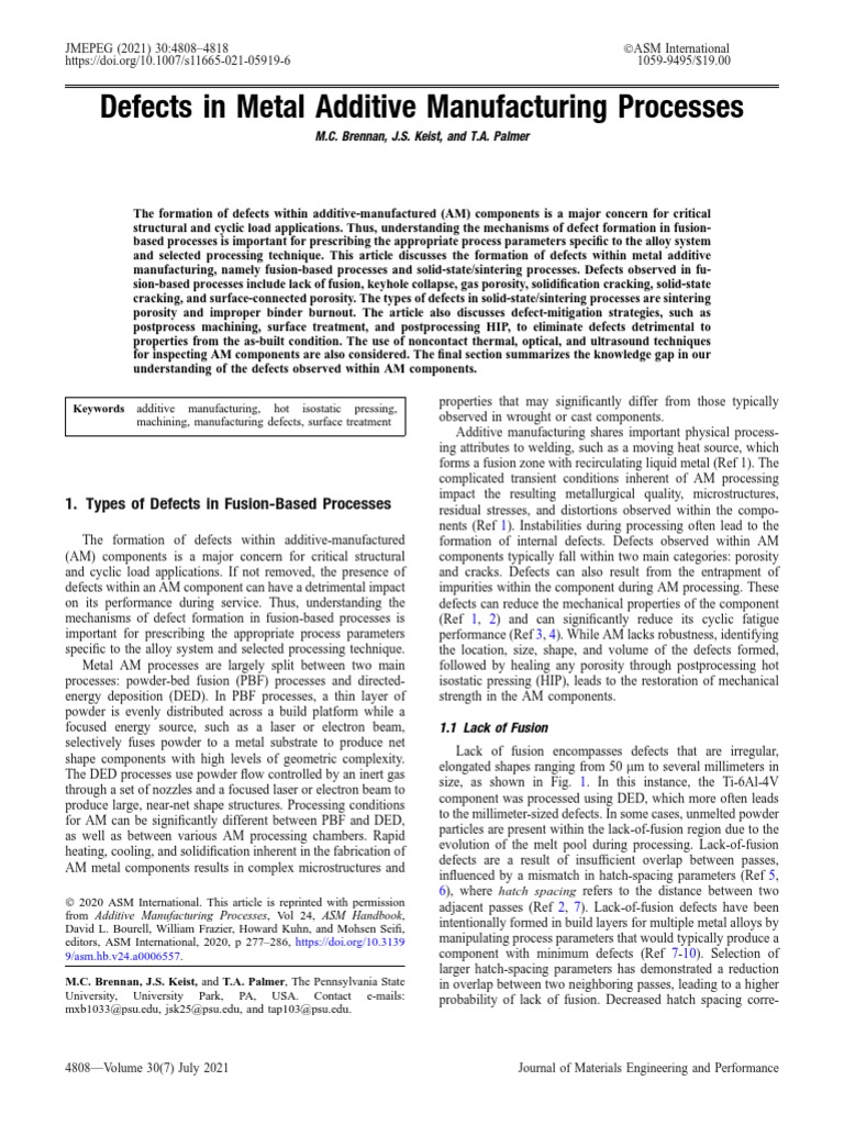 Defects in Metal Additive Manufacturing Processes | PDF | Sintering ...