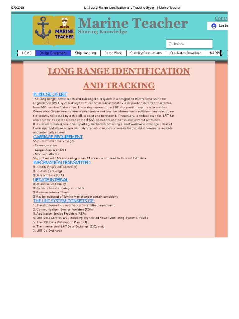 Lrit - Long Range Identification and Tracking System - Marine Teacher | PDF