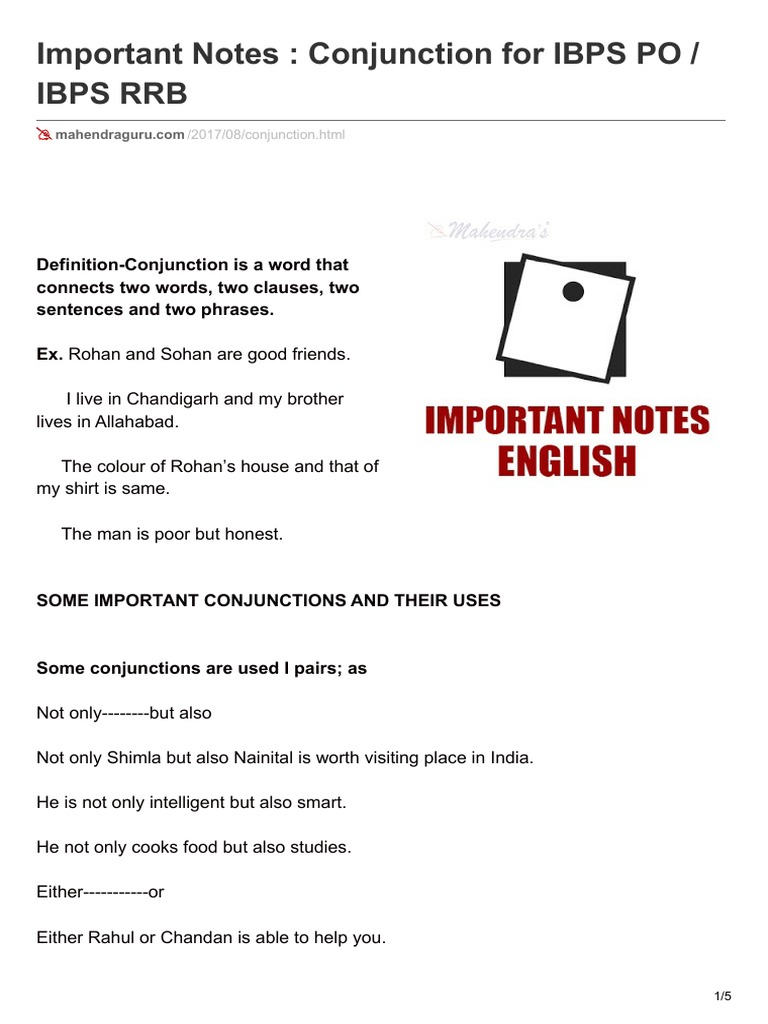 Important Notes Conjunction For IBPS PO IBPS RRB | PDF