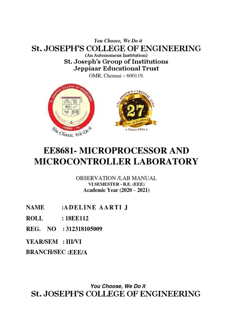 Ee8681-Microprocessor and Microcontroller Laboratory: St. Joseph'S ...