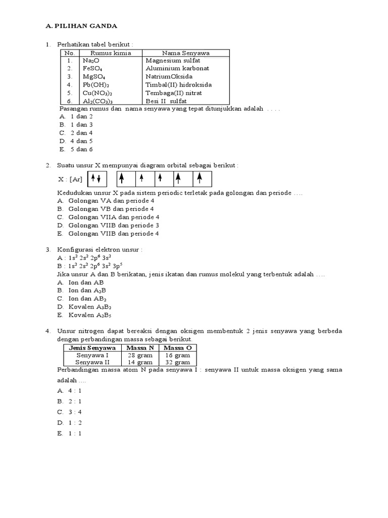 Soal Utama Kimia USBN 2020 | PDF
