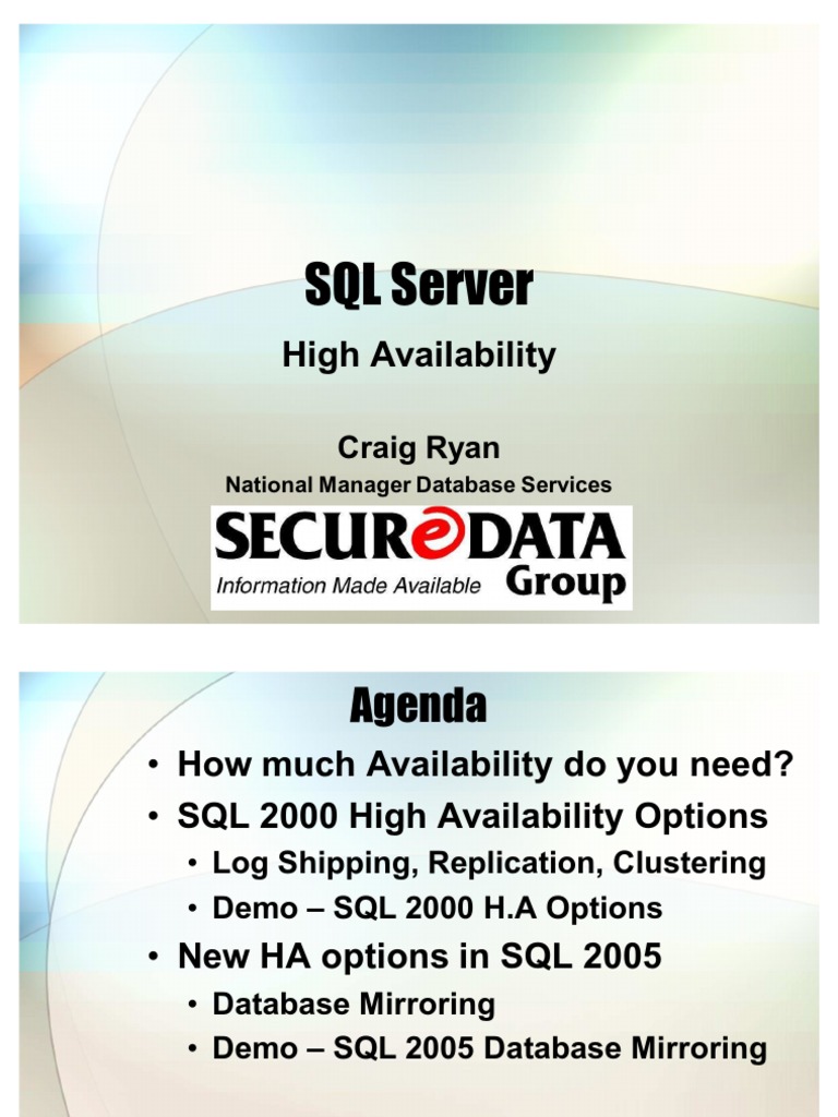 High Availability: Craig Ryan | PDF | Microsoft Sql Server | Computer ...