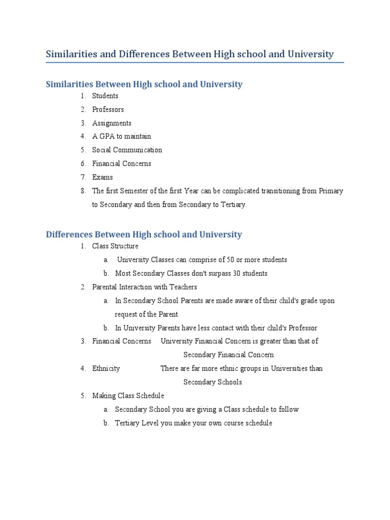 High School vs. University: Key Insights | PDF
