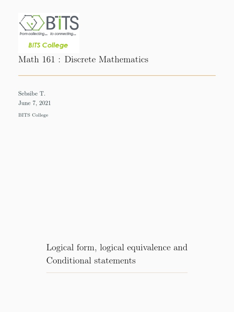 Math 161: Discrete Mathematics: Sebsibe T. June 7, 2021 | PDF | Truth ...