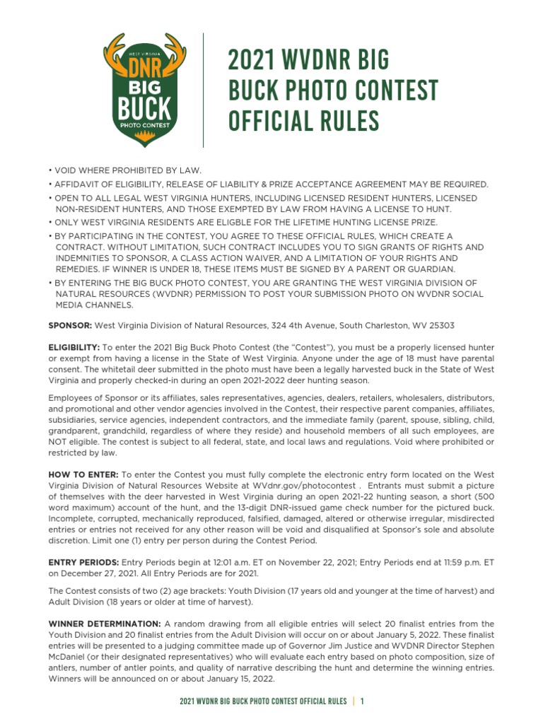 DNR Big Buck Photo Contest Rules | PDF | Damages | Indemnity