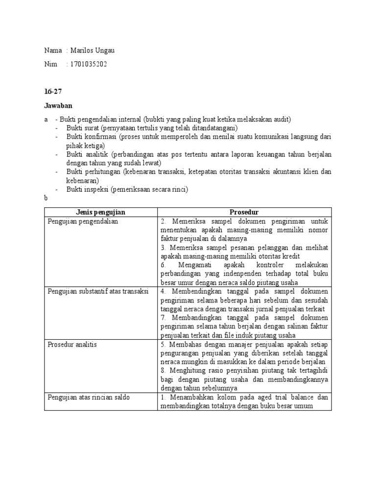 Prosedur Audit Piutang dan Penjualan | PDF