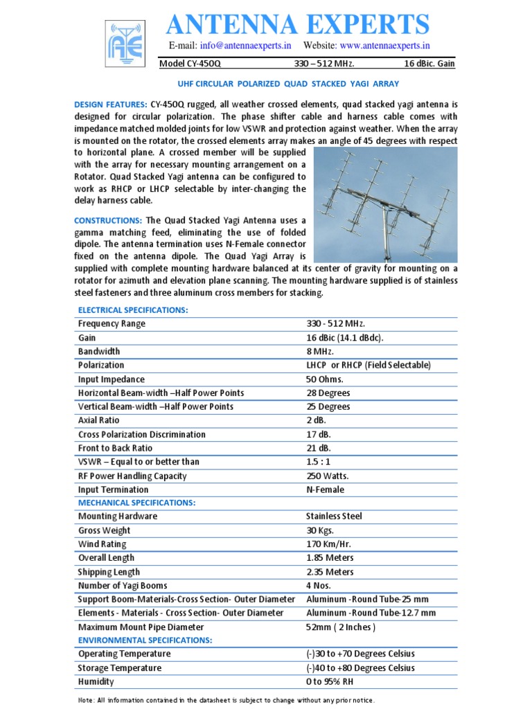 Uhf Circular Polarized Quad Stacked Yagi Array Design Features | PDF ...