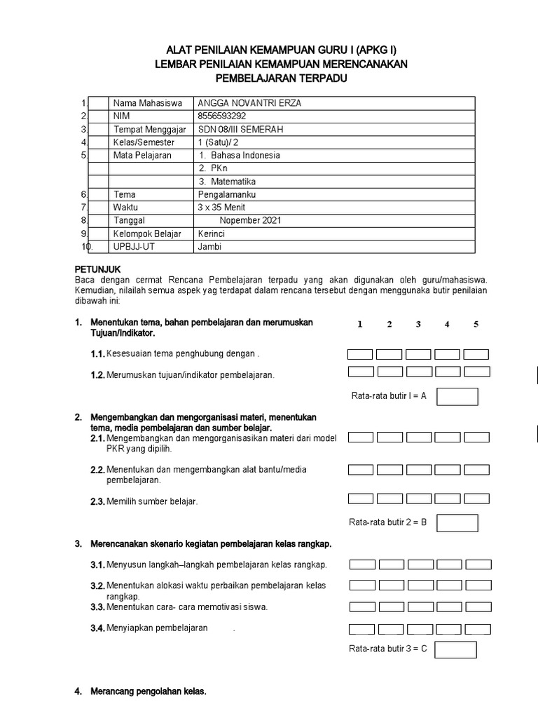 APKG 1 Dan 2 RPP Tematik | PDF