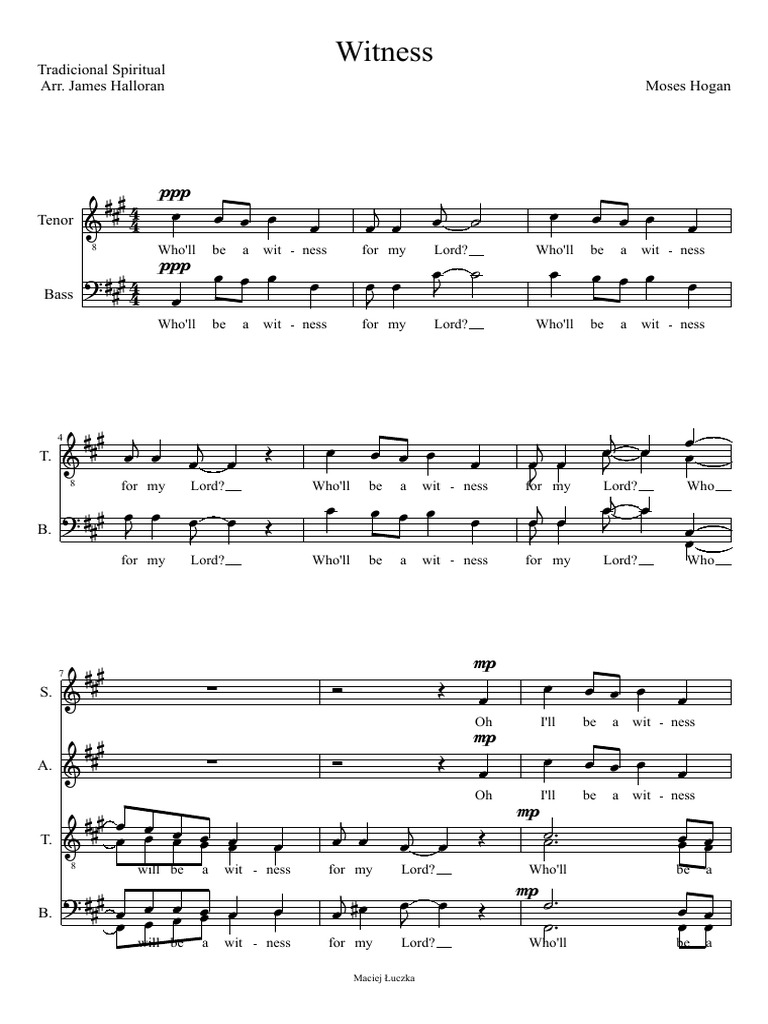 Witness: Moses Hogan S. Tradicional Spiritual Arr. James Halloran | PDF ...