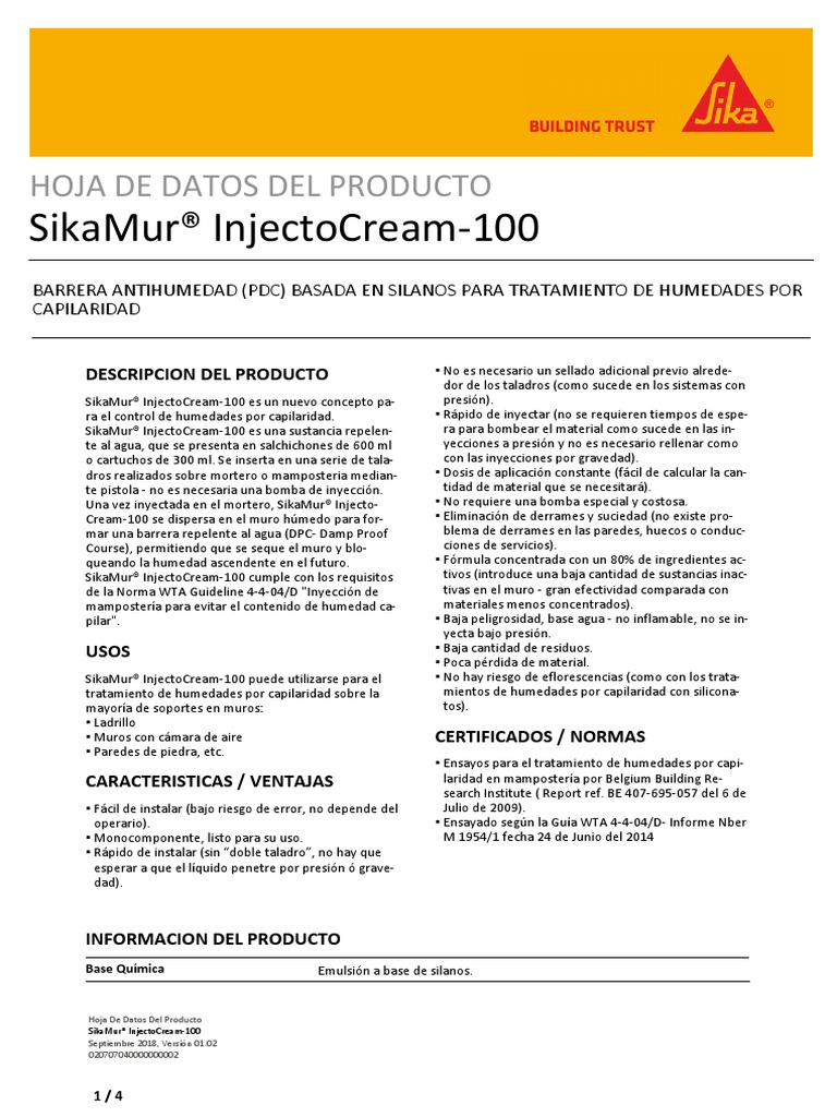 Sikamur Injectocream-100 | PDF | Agua