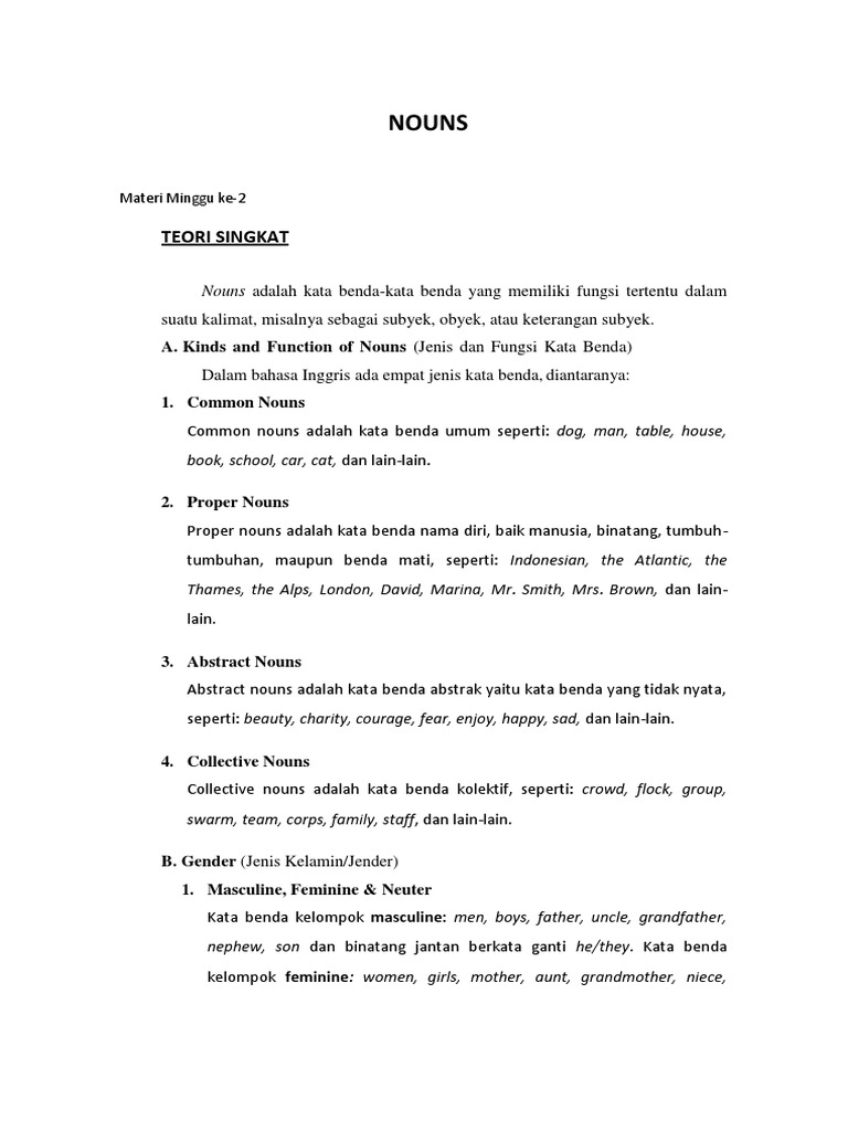 Jenis dan Fungsi Nouns dalam Bahasa Inggris | PDF