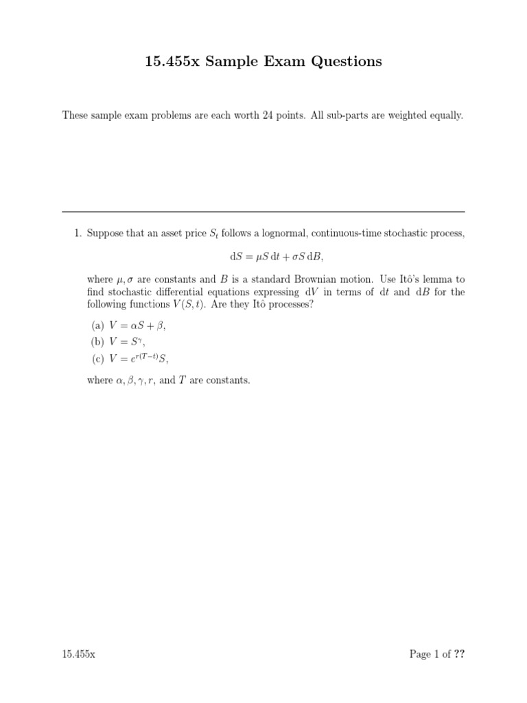 15.455x Sample Exam Questions | PDF | Option (Finance) | Statistical Theory