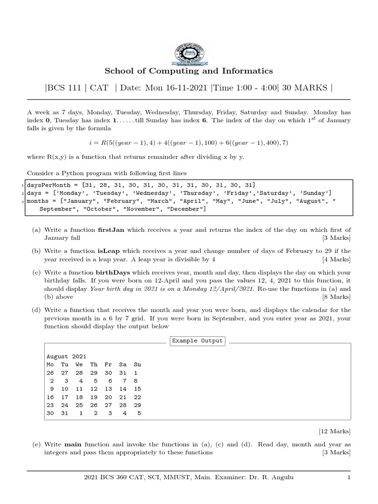 2021-2022 BCS 360 Cat 1 | PDF | Function (Mathematics) | Mathematics