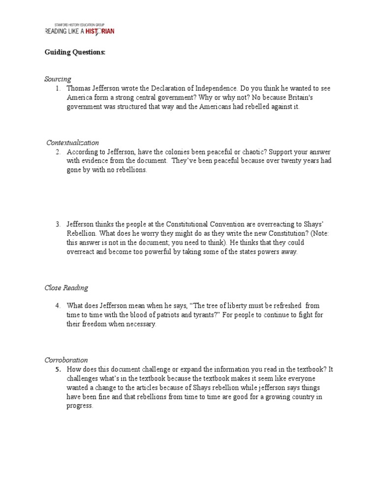 Guiding Questions - Shays Rebellion | PDF | History