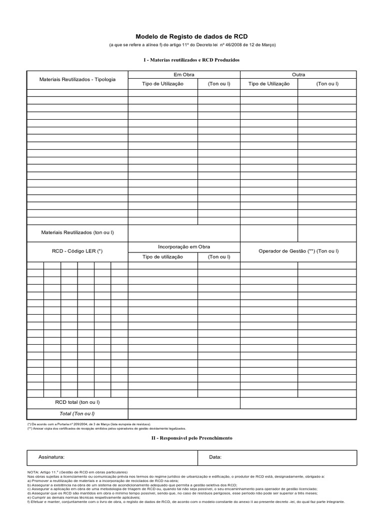 Ficha Registo Dados RCD | PDF