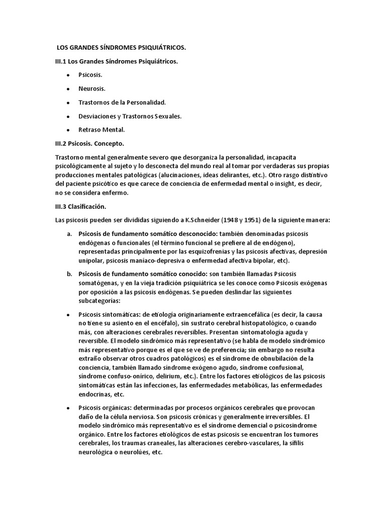 Clasificación de Síndromes Psiquiátricos | PDF | Psicosis | Neurosis