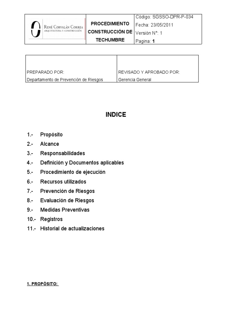 SGSSO-DPR-P-034 Procedimiento de Construcción e Techumbre Escuela Marta Brunet | PDF | Cinturón ...