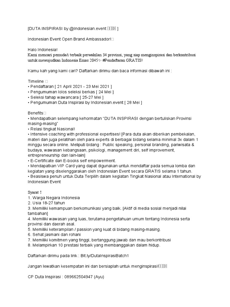 Caption Poster Duta Inspirasi | PDF