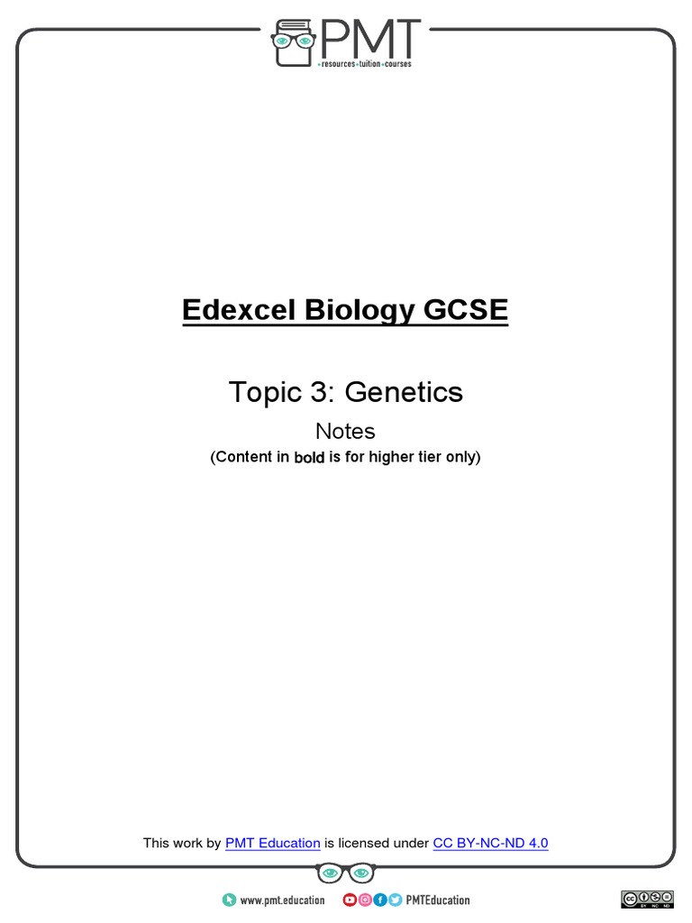 Edexcel Biology GCSE: Topic 3: Genetics | Download Free PDF | Dominance ...
