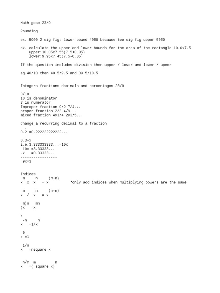 Maths Gcse Notes | PDF