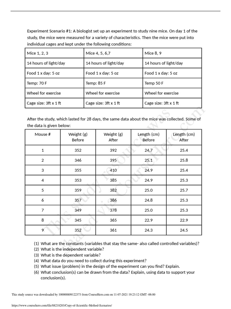Scientific Method Scenarios | PDF | Mouse