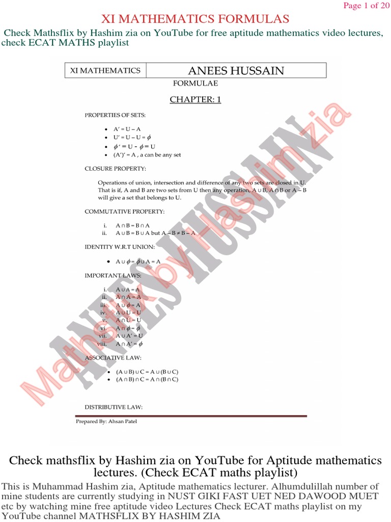 Xi Mathematics Formulas | PDF | Academia | Mass Media